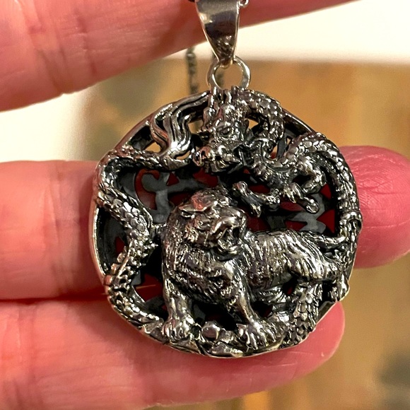 Jewelry | Silver Dragon Tiger Medallion Necklace | Poshmark